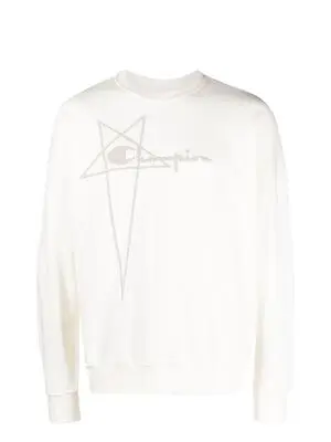 Rick Owens Embroidered-logo Cotton Sweatshirt - Neutrals