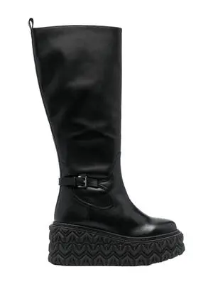 Patrizia Pepe 80mm Logo-embossed Platform Wedge Boots - Black
