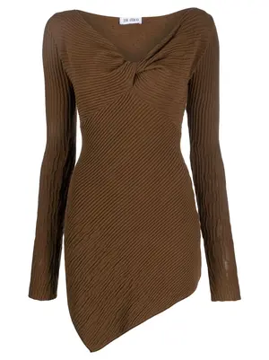 Attico Asymmetric Ribbed-knit Minidress - Brown