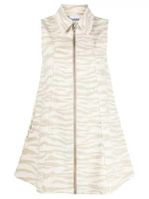 GANNI Zebra-print Denim Minidress - Neutrals
