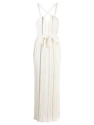 Sonia Rykiel Paris Striped Pleated Maxi Dress - White