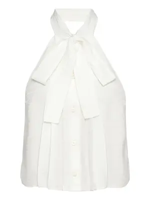 PRADA Prada Logo-Embroidered Halter Silk Top