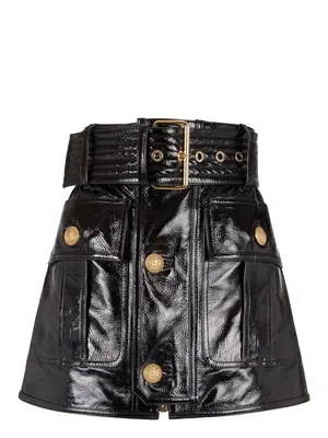 Balmain Belted Leather Miniskirt - Black