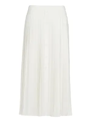 Prada Prada Logo-Embroidered Pleated Silk Midi Skirt Bianco