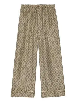 Gucci Gg Supreme Print Silk Pant - Brown