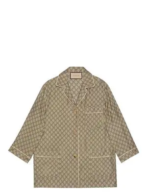 Gucci Gg Supreme Print Silk Shirt - Brown