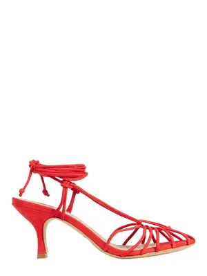 Iris & Ink Iris & Ink Farah Metallic Leather Sandals Tomato Red