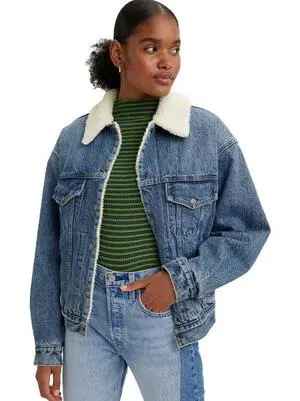 LEVI'S 90s Sherpa Trucker Jacket Medium Indigo