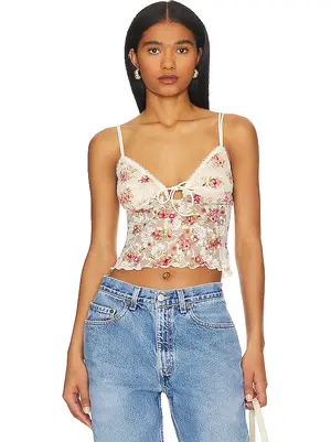 MORE TO COME Fia Lace Cami Top - Cream Floral