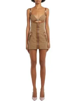Versace Logo Leather Trim Canvas Minidress - 2n740 Brown Beige