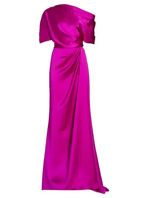 Amsale Draped Off-The-Shoulder Gown Fuchsia