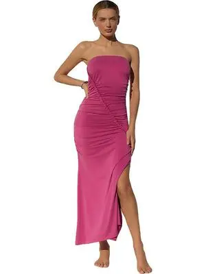 CELANDINE Celandine Gabbie Strapless Ruched Midi Dress Violet