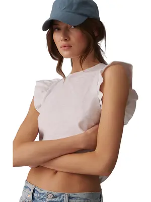 NATION LOS ANGELES Paulette Ruffle Tank Top White