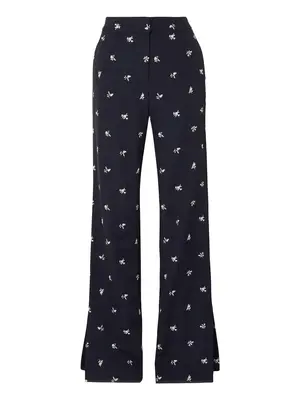 Erdem Floral-jacquard Straight-leg Pants - Blue