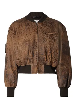 Acne Studios Distressed Leather Bomber Jacket - Brown