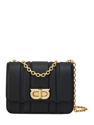 FERRAGAMO Medium Gancini Shoulder Bag - Black