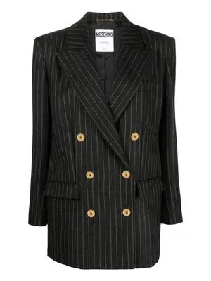 Moschino Double-breasted Pinstripe Wool Blazer - Grey