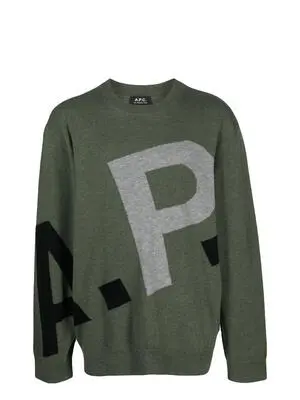 A.p.c. Logo-intarsia Merino-wool Sweatshirt - Green