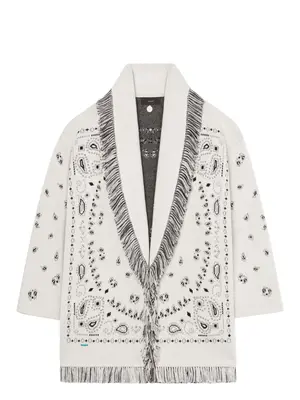 Alanui Bandana Jacquard Fringed Cashmere Cardigan - White