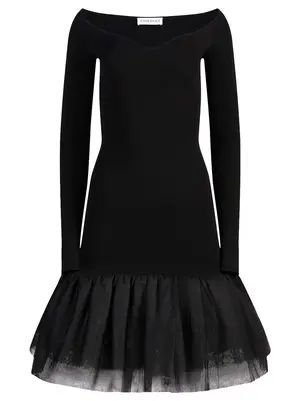 Nina Ricci Sweetheart-neck Tulle-panel Dress - Black