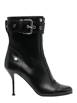 Alexander McQueen Buckle-detail 90mm Leather Boots - Black