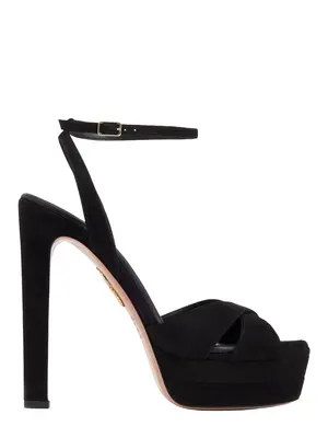 AQUAZZURA 130mm Suede Platform Sandals - Black