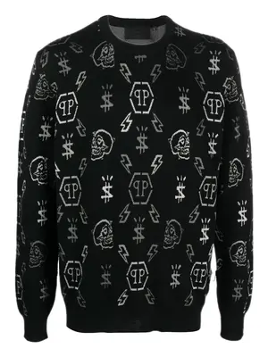 Philipp Plein Ls Jacquard Monogram Jumper - Black