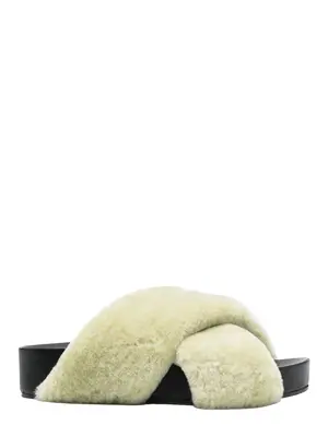 JIL SANDER Jil Sander Shearling Crossover Sandals Green