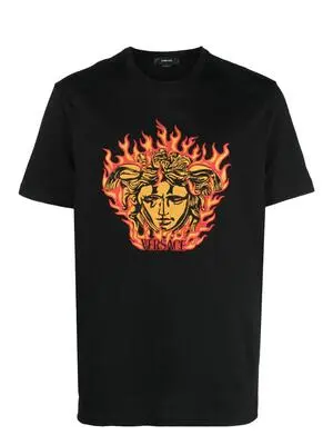 Versace Medusa Flame Cotton T-shirt - Black