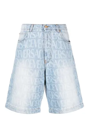Versace Allover Denim Shorts - Blue