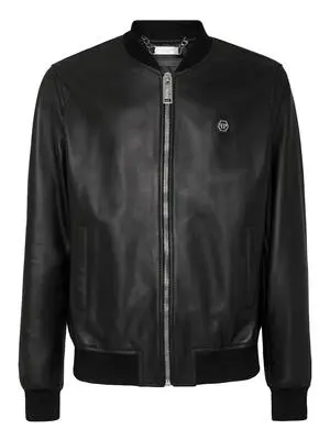 Philipp Plein Billy Leather Bomber Jacket - Black