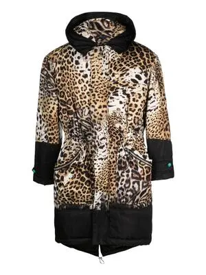 Roberto Cavalli Animal-print Padded Hooded Coat - Neutrals