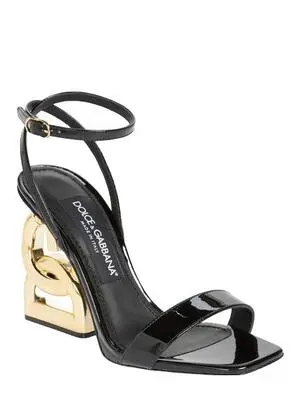 Dolce & Gabbana Logo Heel Ankle Strap Sandal - Black