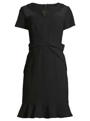 Shani Flounce Crepe & Silk Sheath Dress - Black