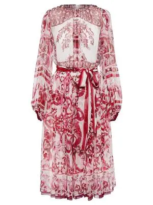Dolce & Gabbana Majolica Printed Silk Chiffon Midi Dress - Pink