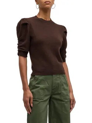 FRAME FRAME Ruched Sleeve Cashmere-Wool Sweater Espresso