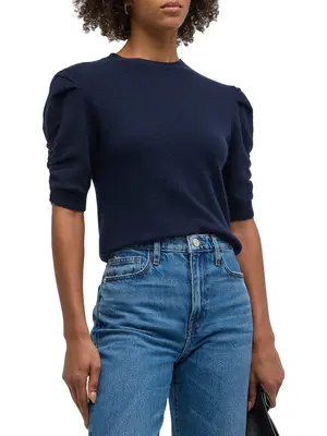 FRAME FRAME Ruched Sleeve Cashmere-Wool Sweater Light Blue