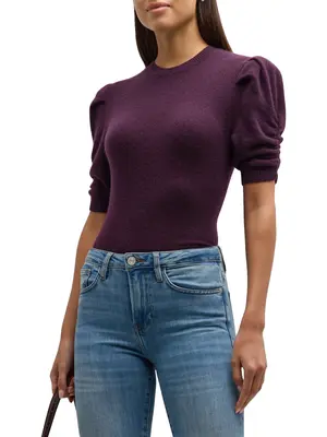 FRAME FRAME Ruched Sleeve Cashmere-Wool Sweater Lilac