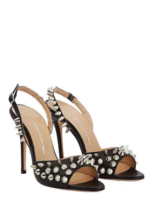 Alessandra Rich Embellished Leather Sandals - Black