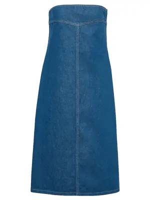 SALVATORE FERRAGAMO Ferragamo Strapless Denim Midi Dress