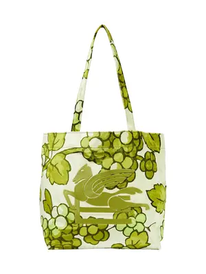 Etro Pegaso Leather-trimmed Tote - Green