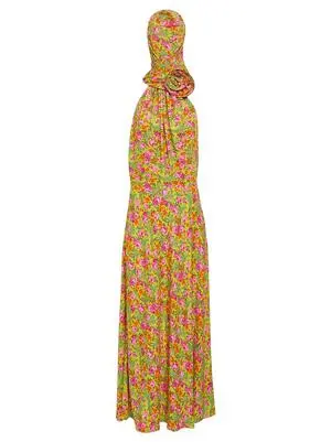 Magda Butrym Floral-appliqué Hooded Maxi Dress - Yellow