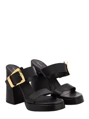 Proenza Schouler Buckle Leather Platform Mules - Beige