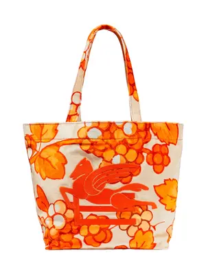 Etro Pegaso Leather-trimmed Tote Bag - Orange
