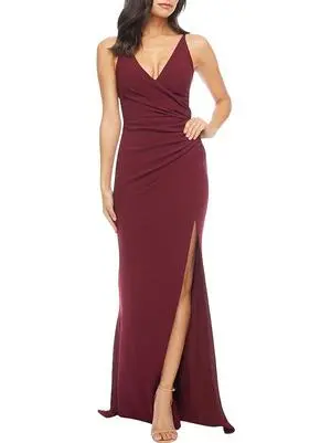 Dress The Population Jordan Plunge Neck Gown - Burgundy