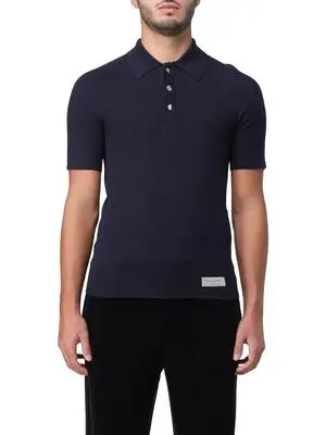 Balmain Polo Shirt In Merino Wool - Blue