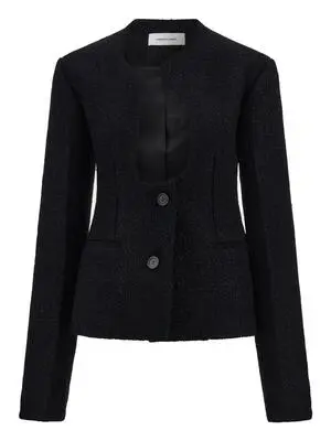 FERRAGAMO Single-Breasted Linen Blazer Black