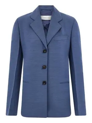 FERRAGAMO Single-Breasted Linen Blazer Blue