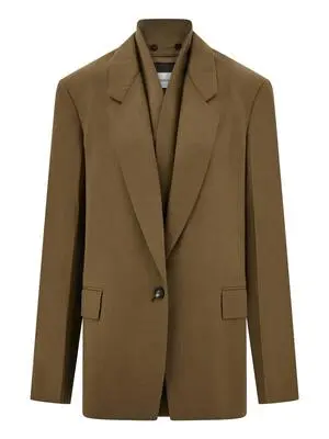 FERRAGAMO Single-Breasted Linen Blazer Green