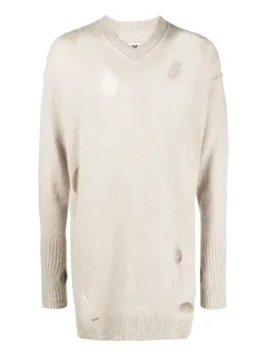 MAISON MARGIELA Distressed-effect Knitted Jumper - Neutrals